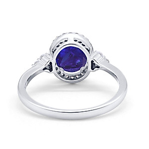 Simulated Blue Sapphire Cubic Zirconia Size-12 Halo Art Deco Oval Wedding Engagement Ring Round Simulated Cubic Zirconia 925 Sterling Silver