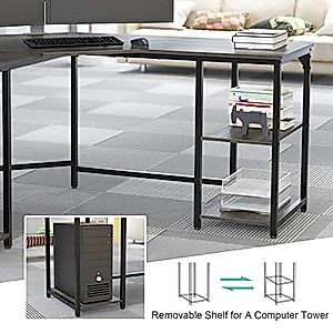 Elephance Large L-Shaped Computer Desk with Shelves, Corner Desk, Home Office Writing Workstation, Gaming Desk PC Latop Table with Storage
