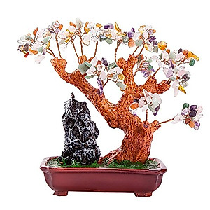 THY COLLECTIBLES Stunning Feng Shui Mix Gemstone Quartz Bonsai Money Tree