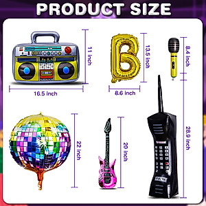 101PCS 90s Party Decorations, 90's Birthdays Party Supplies Bundle Includes Inflatable Disco Ball Radio Boom Box Retro Mobile Phone Guitar and Mobile Phone, Back to 90s Hip Hop Party for Adults