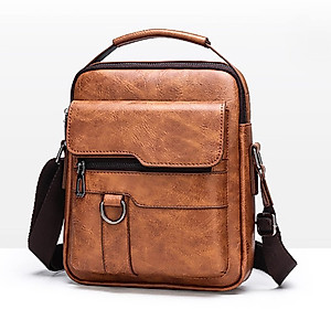 Henmifyer Small Leather Messenger Shoulder Crossbody Bag for Mens Travel Office Business Adjustable Strap (Brown)