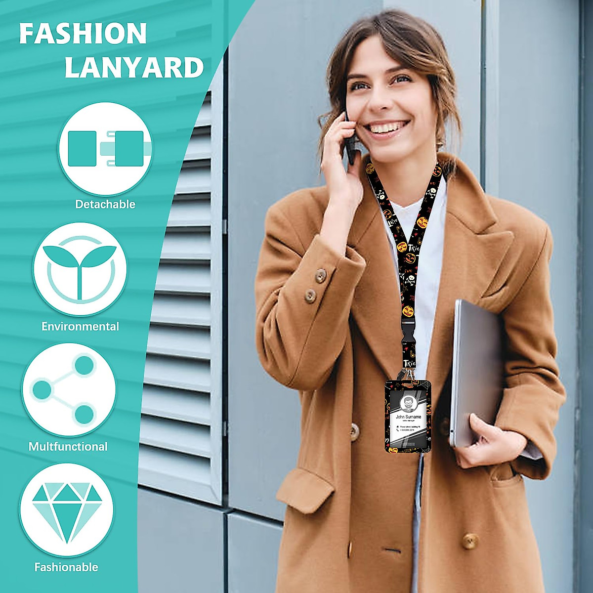 Oalushf ID Badge Holder with Lanyard, ID Badge Holders Retractable with Heavy Duty Reel, Detachable Lanyards for ID Badges for Women Men Nurse Doctor Teacher Student Office Gifts, Pumpkin