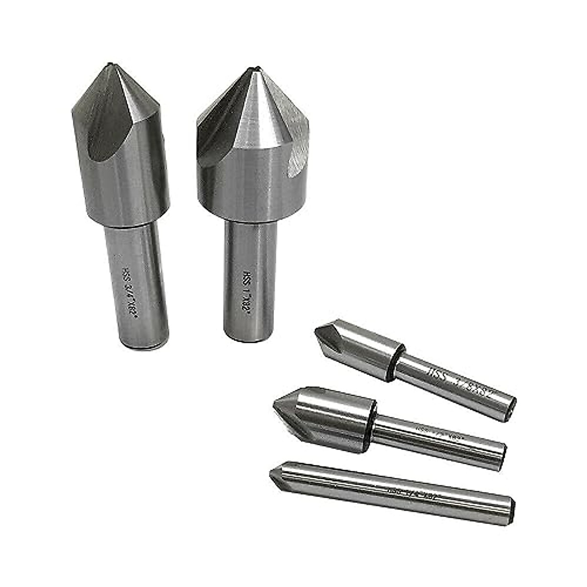 5 PC 3 Flute HSS Countersink 1/4", 3/8", 1/2", 3/4" & 1" Set