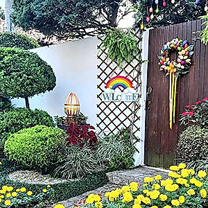 Rainbow Wooden Welcome Sign - Rainbow Cloud Cute Nursery Hanging Signs Welcome Wall Art Plaque(14"x5.2") Inspiring Hanging Sign Decor for Baby Room, Playing Room, Porch, Front Door, Wreath, Kitchen, School, Daycare