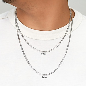 Nuragold 10k White Gold 3mm Solid Cuban Link Chain Curb Pendant Necklace, Mens Womens Jewelry 16" 18" 20" 22" 24" 26" 28" 30"