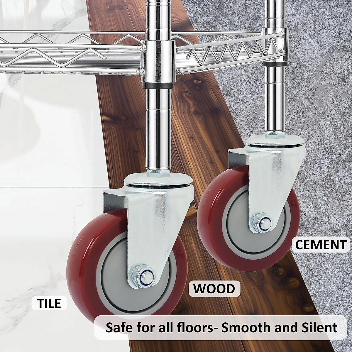 Finnhomy Swivel Caster Wheels 4 Inch Threaded Stem Casters Set of 4 Heavy Duty 3/8"-16 x 1" Anti-wear Polyurethane Industrial Castor Wheels for Cart/Furniture Load Bearing 2200 Lbs Smooth Casters Red