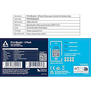 ARCTIC P14 (5 Pack) - 140 mm Case Fan, Pressure-optimised, Quiet Motor, Computer, Fan Speed: 1700 RPM - Black