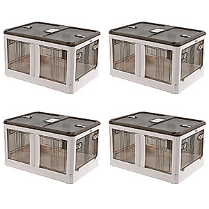 Teyyvn 4-Pack 5-Opening Collapsible Stackable Storage Box with Wheels, 50 L Large Stackable Storage Bins with Lid