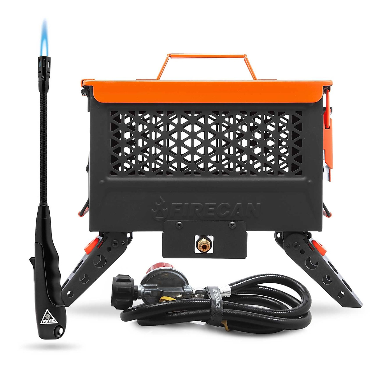Ignik FireCan and Refillable Lighter - Portable Propane Fire Pit with Hose, Adjustable Regulator, and Refillable Windproof Aluminum Butane Lighter