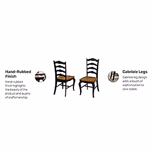 Home Styles French Countryside Oak and Black Pair of Dining Chairs with Distressed Oak Contoured Seat, Rubbed Black Finish, and French Leg Design