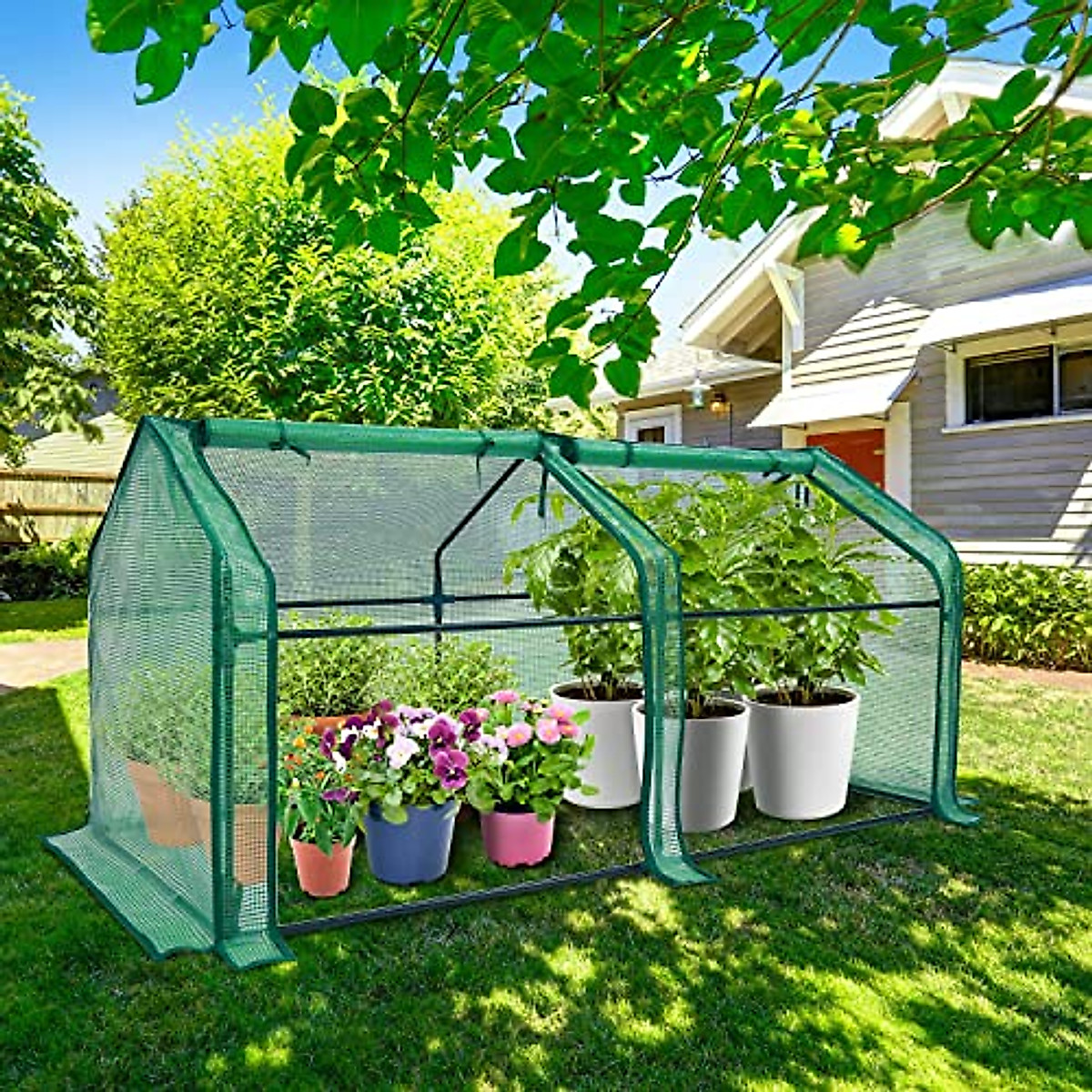 Ohuhu Portable Mini Greenhouse, 71"x36"x36" Greenhouses for Outdoors with Dual Large Zipper Doors & Ground Stakes, Waterproof & UV Protected Plastic Green House for Outside Garden Patio Backyard