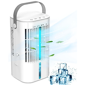 LATITOP Portable Air Conditioners Fan, Air Cooler Evaporative 180°Auto Rotation, 3 Wind Speed, 2-4H Timer, Mini Cooling Fan for Room Home Bedroom Office