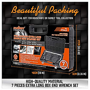 HORUSDY 7-Piece Extra Long Double Box End Wrench Set, CR-V, Less Effort Aviation Wrench Metric 10mm - 24mm