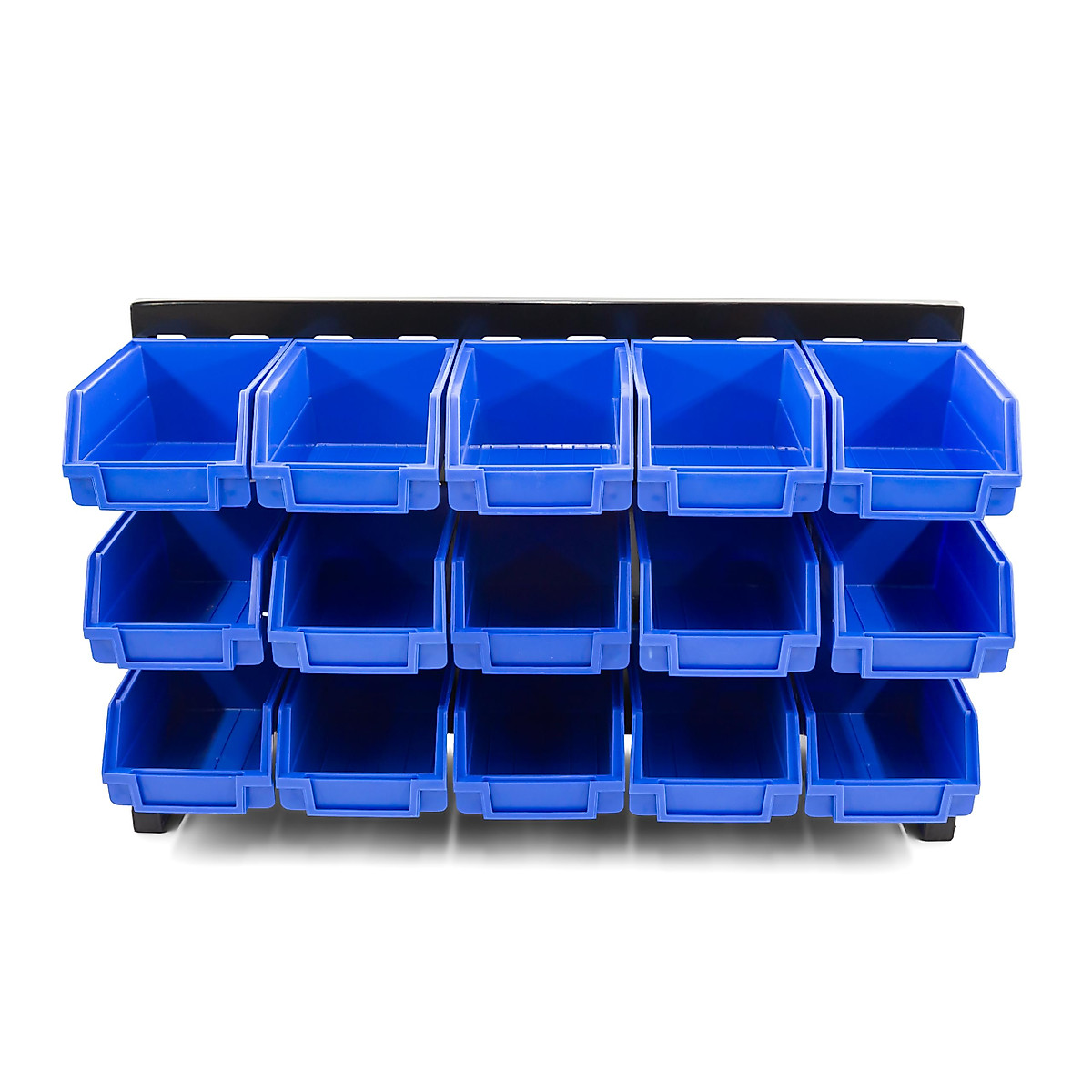DJC Supply Heavy Duty Storage Bin Set & Steel Panel for Hanging Bin, Bench Mountable Steel Rolled Panel, 15 Bins included, Great for organzing Tools, Parts, and More. (20"X13" Bench Panel Set)