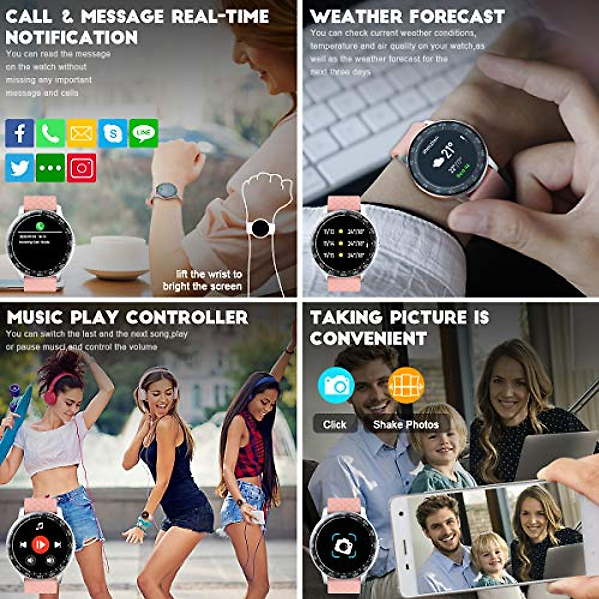 Peakfun Smart Watch with Heart Rate Blood Pressure Monitor IP67 Waterproof Bluetooth Smartwatch Smart Sports Activity Tracker Watch for Men Women Kids Android iOS Phones Pink