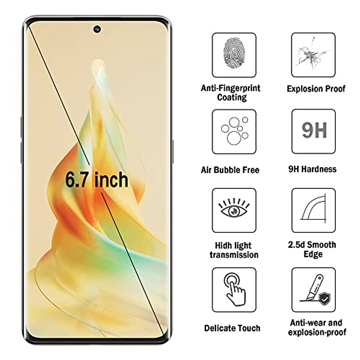 Natbok 2 Pack for OPPO Reno 8T 5G Screen Protector,9H Tempered Glass Film,HD Clear Scratch Resistant,Case Friendly Bubble-Free Easy Installation for OPPO Reno 8T 5G Glass Screen Protector