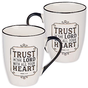 Christian Art Gifts Ceramic Coffee Mug for Women and Men 12 oz Black and White Inspirational Coffee Cup - Trust in the Lord - Proverbs 3:5 Non-Toxic, Lead and Cadmium-free Novelty Drinkware