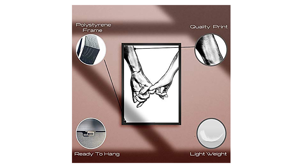 Hands Forever Framed Canvas Wall Art - Bedroom Decor for Couples