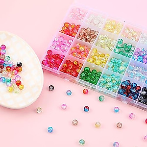 24 Color Glass Beads for Jewelry Making Bracelet Making Kit, DIY Gemstone Beads Crystal Beads, Cracked Glass Beads Round Beads for Women 8mm