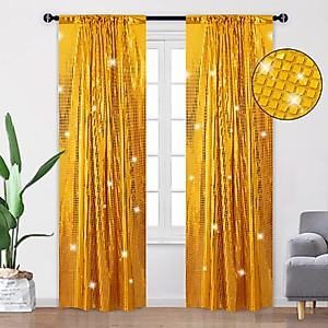 Sugargirl Gold Sequin Backdrop Curtain 2 Panels 2FTx8FT Glitter Disco Party Background Drapes Mirror Foil Backdrop for Wedding Birthday Wall Decor