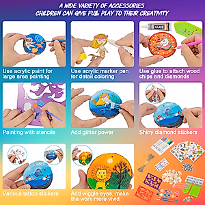 FTBox Wooden Crafts Gift for Kids, Wood Slices Arts & Crafts Christmas Gifts for Boys and Girls Ages 4-12, Craft Activities Diamond Crafts Art Toys for 6 7 8 9 10 11 12 Year Old