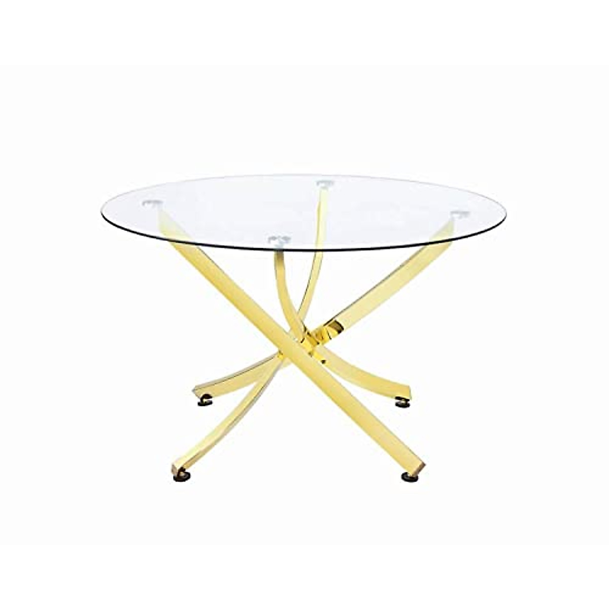 Coaster Furniture Beckham Modern Contemporary Round Dining Table Tempered Glass Top Asterisk Metal Base Polished Brass 108441