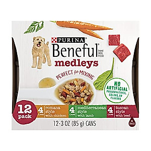 Purina Beneful Wet Dog Food Variety Pack, Medleys Tuscan, Romana & Mediterranean Style - (2 Packs of 12) 3 oz. Cans