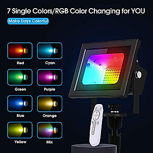 Solar Flood Lights Outdoor Solar Spotlight 7 Singe Colors & Color Changing RGB Solar Spot Lights with Remote Control 60LED IP67 Waterproof Landscape Light for Lawn, Patio, Tree, Yard, Garden
