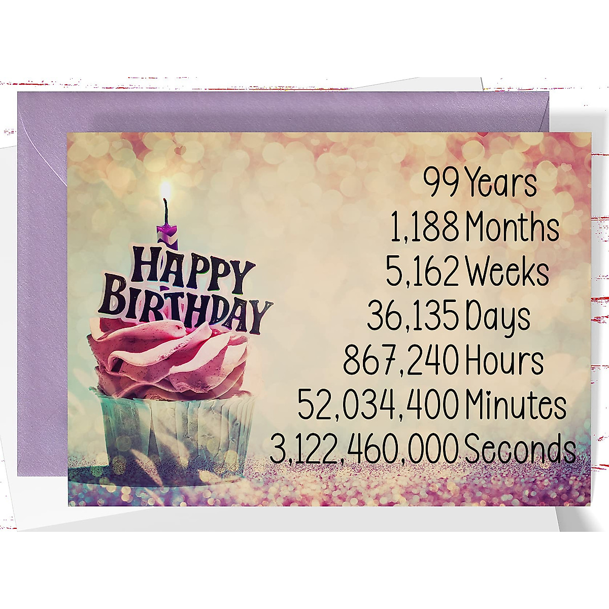 Audacious Cards 99th Birthday Card - Happy Birthday Cupcake Card Years, Months, Weeks, Days, Hours, Cute Card for 99 Year Old