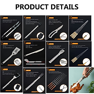 SEFAX Stainless Steel Grill Accessories, 20PCS BBQ Grill Tools Set with Storage Bag, Portable Grilling Utensil Kit for Travel, Picnics, RVs, Camping, BBQs