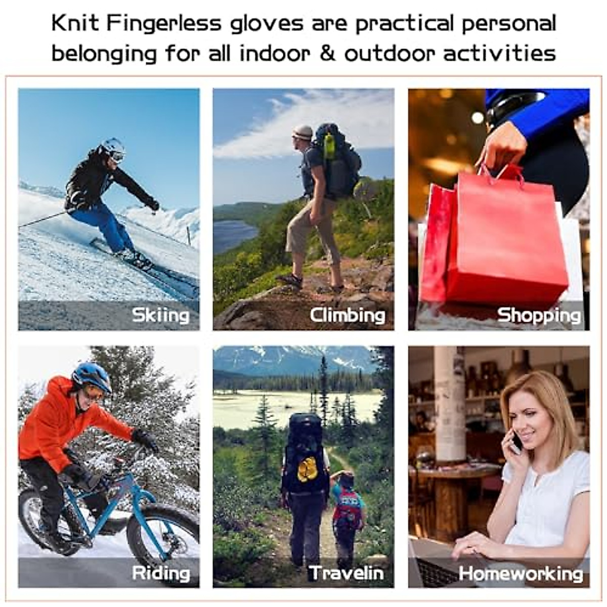 Bodvera Thermal Insulation Fingerless Texting Wool Gloves for Women and Men Winter Warm Knitted Convertible Mittens Flap