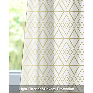 JasmineM Valances Curtains for Windows White Gold Line Rod Pocket Kitchen Valance Scarf for Living Room Geometric Short Window Treatment Drapes Curtain for Bedroom 42x12in