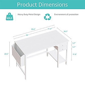 Lufeiya White Small Desk with Drawers - 40 Inch Computer Desk for Small Space Home Office, Modern Simple Study Writing Table PC Desks