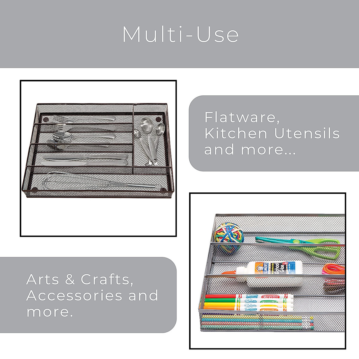 Smart Design 5 Compartment Drawer Organizer - Steel Mesh Mesh - Makeup Tray, Vanity, Utensils, Silverware Storage Bin - Kitchen - Bronze