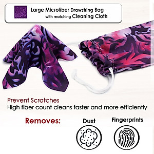 Large Hard Sunglasses Case | Glasses case holder with Drawstring pouch and cleaning Cloth | Eyeglass Case Hard Shell for Large Sunglasses Frames (AS413 Purple Damask)