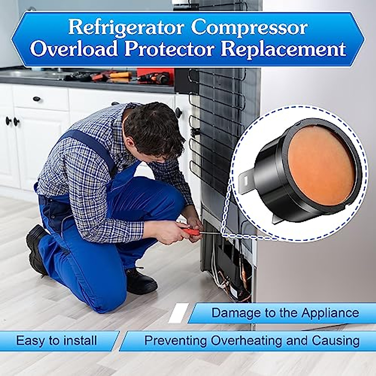 Dreyoo 2 Pcs Refrigerator Compressor Overload Protector, Replacement for 6750CL0001D Thermistor Assembly Parts, Replacement and Compatible with Some/LG and Kenmore Refrigerators