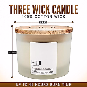All Natural Scented Soy Candle, Fresh Blend Cedarwood and Eucalyptus (Large 12 Ounce 3 Wick) | Long Burn time | Includes Bamboo Lid and Gift Box