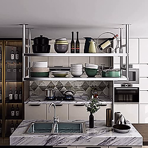 6 Sizes,Ceiling Mount Shelf, Industrial Stainless Steel Kitchen Shelf, Hanging Floating Shelf, Restaurant Bar Display Stand/Decorative Storage Rack (Size : 90 * 35 * 80cm)