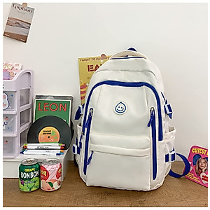 KFTHKOR Kawaii Backpack,Girl Backpack With,Junior Backpack,Middle School Student Schoolbag (White Blue)