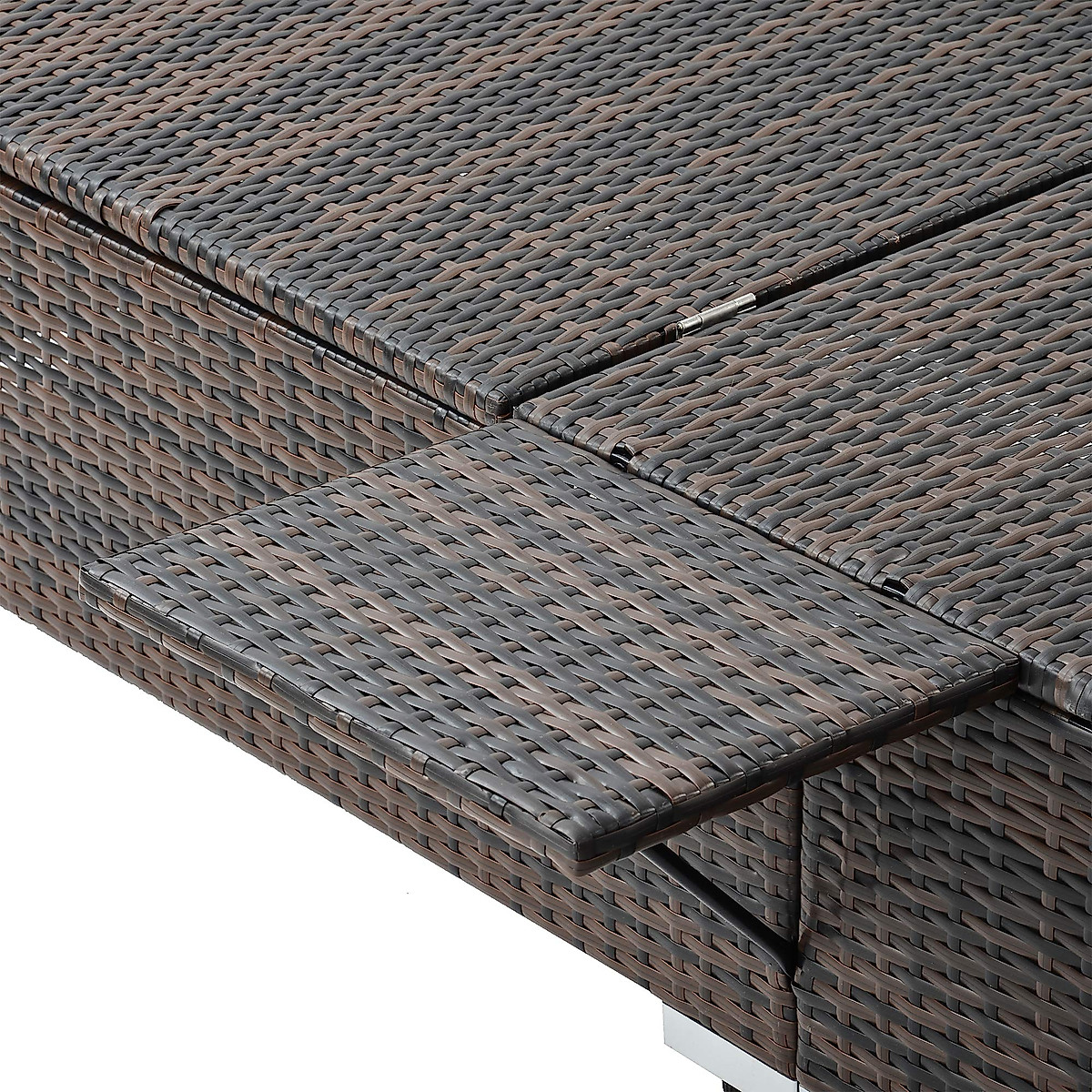 Outdoor PE Wicker Chaise Lounge - 2 Piece Patio Brown Rattan Reclining Chair Furniture Set Beach Pool Adjustable Backrest Recliners with Side Table and Comfort Head Pillow (White+Brown + Rattan)