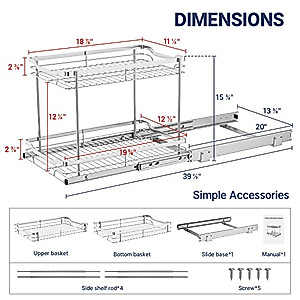 Amazer Pull Out Cabinet Organizer, 2 Tier Pull Out Drawers for Kitchen Cabinets, Slide Out Pantry Shelves 14.2"D×20"W Sturdy Cabinet Organizer Pull Out Drawers, Cabinet Pull Out Shelves Metal-Chrome