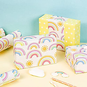 WRAPAHOLIC Reversible Wrapping Paper - Mini Roll - 17 Inch X 33 Feet - Rainbows Design, Perfect for Birthday, Party, Holiday, Wedding, Baby Shower