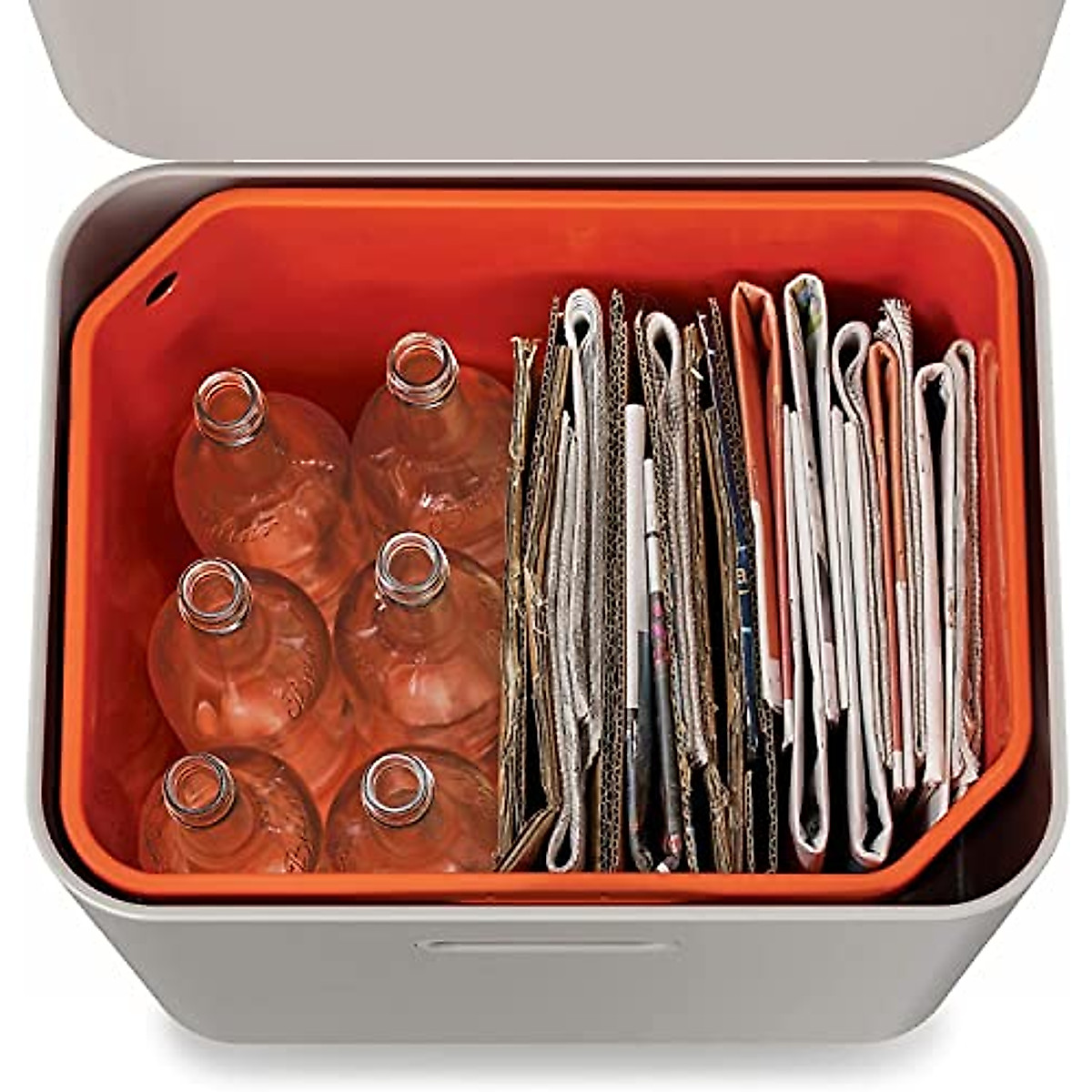 Joseph Joseph Totem Max 60 liter Waste Separation and Recycling Kitchen Trash Can with Odor filter and removable food waste caddy, Stone