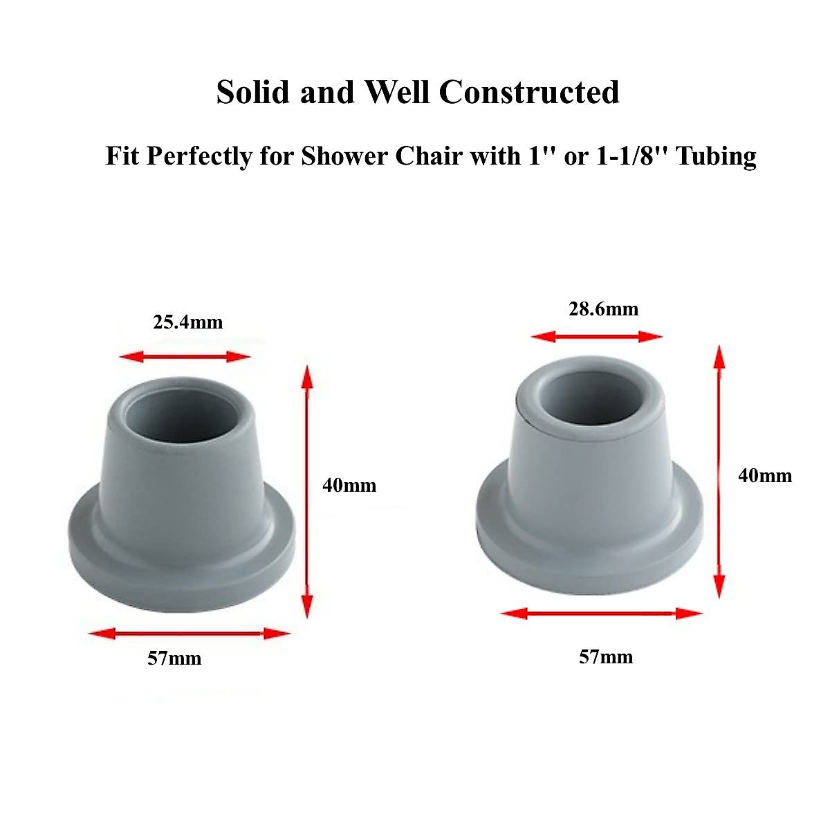 Shower Chair Tips Replacement Heavy Duty 4 Pack, Gray, 1 1/8’’ Rubber Tips for Shower Chair, Bath Chair, Shower Stool and Tub Transfer Bench, Non Slip Shower Chair Leg Tips Rubber Feet