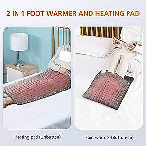 Snailax Heating Pad & Foot Warmer, 17"x33" Electric Large Heating Pads for Back Pain Muscle Pain Relief, Dry & Moist Heat Option, 6 Temperature Settings & Auto Shut Off, Washable, Grey