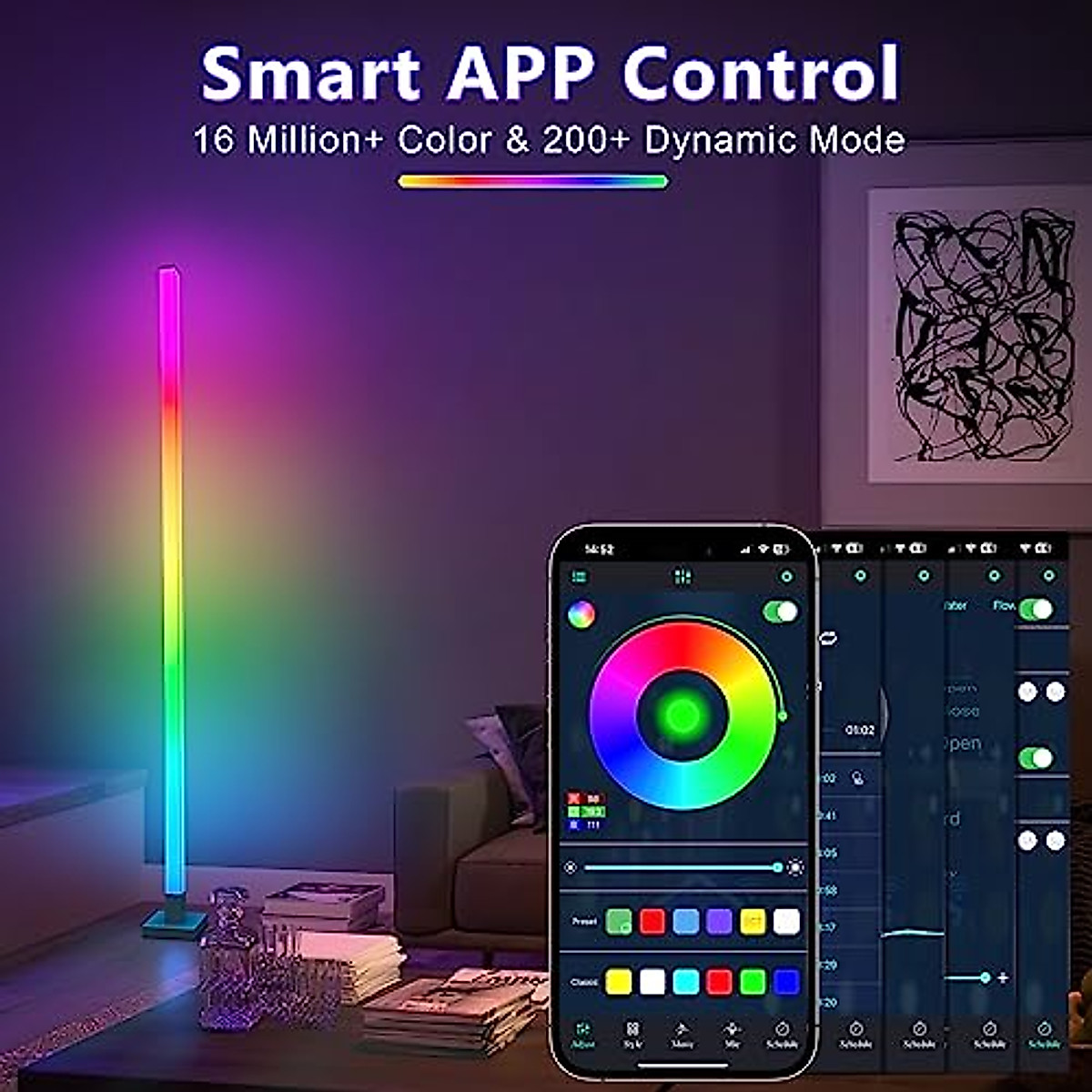 LED Floor Lamp - RGB Corner Floor Lamp with Music Sync, Color Changing Standing Lamp with Remote & App Control, Ambiance Corner Lamp w/ 16 Million Color DIY & Timer for Living Room Bedroom Gaming Room
