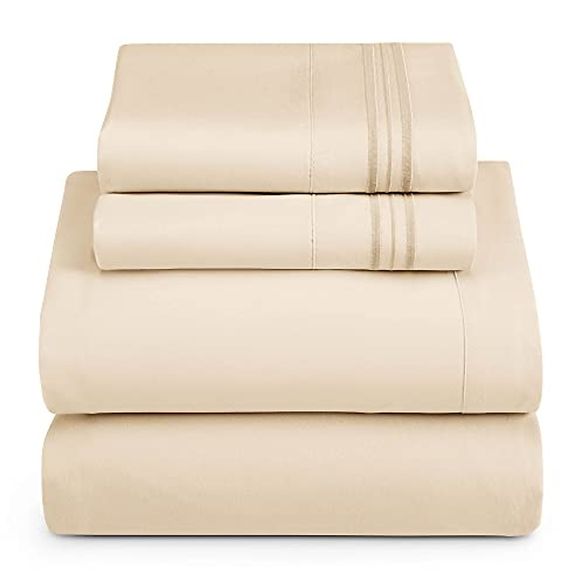 Clara Clark Queen Sheets Set, Deep Pocket Bed Sheets for Queen Size Bed - 4 Piece Queen Size Sheets, Extra Soft Bedding Sheets & Pillowcases, Beige Cream Sheets Queen
