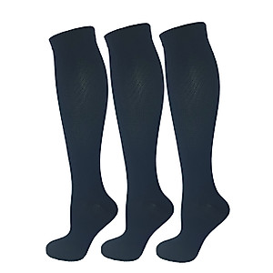 3 Pair Navy Blue Small/Medium Ladies Compression Socks, Moderate/Medium Compression 15-20 mmHg. Therapeutic, Occupational, Travel & Flight Knee-High Socks.