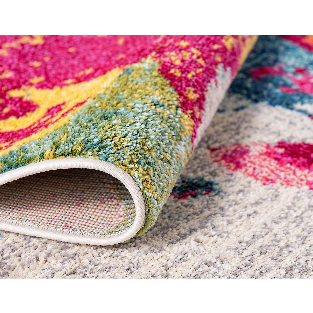 Unique Loom Estrella Collection Distressed, Colorful, Abstract, Modern Area Rug, Rectangular 7' 0" x 10' 0", Multi/Beige