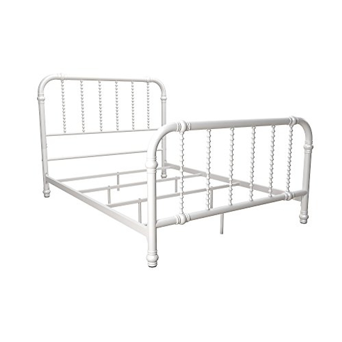 DHP Jenny Lind Kids Metal Bed Frame with Country Chic Headboard and Footboard, Underbed Storage Space for Toys, Twin, White